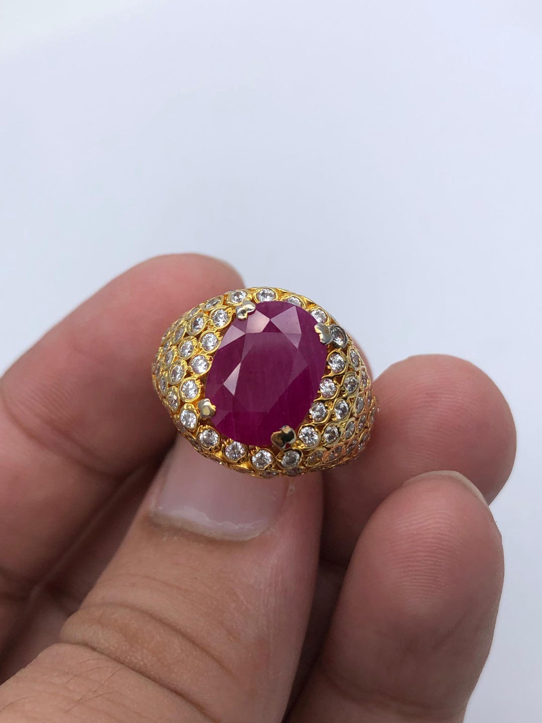14k Yellow Gold Ruby Rings Men With Cubic Pigeon Blood Ruby Rings ...