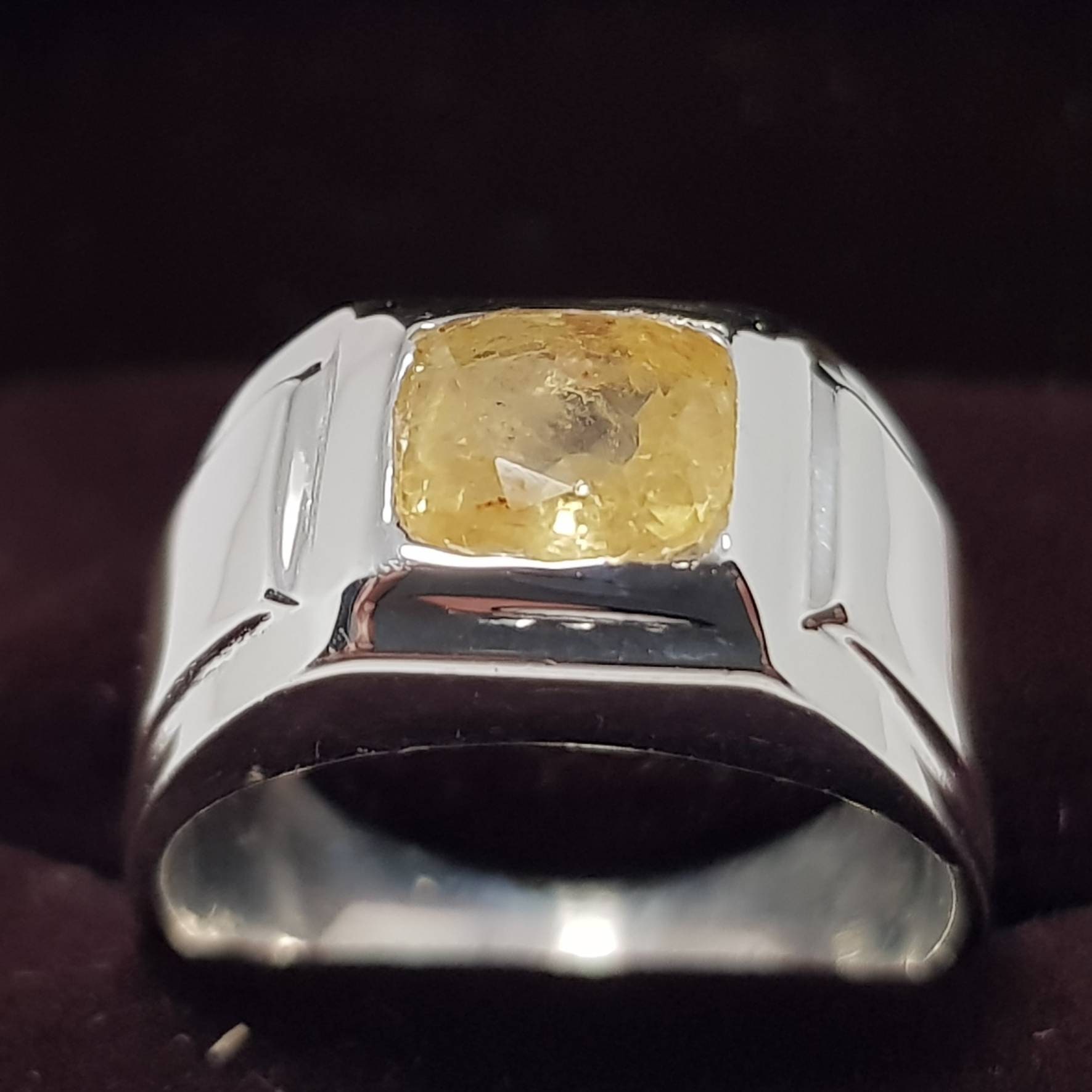 2.45 Carat Semi Transparent Dark Yellow Sapphire Ring Pukhraj Rings ...