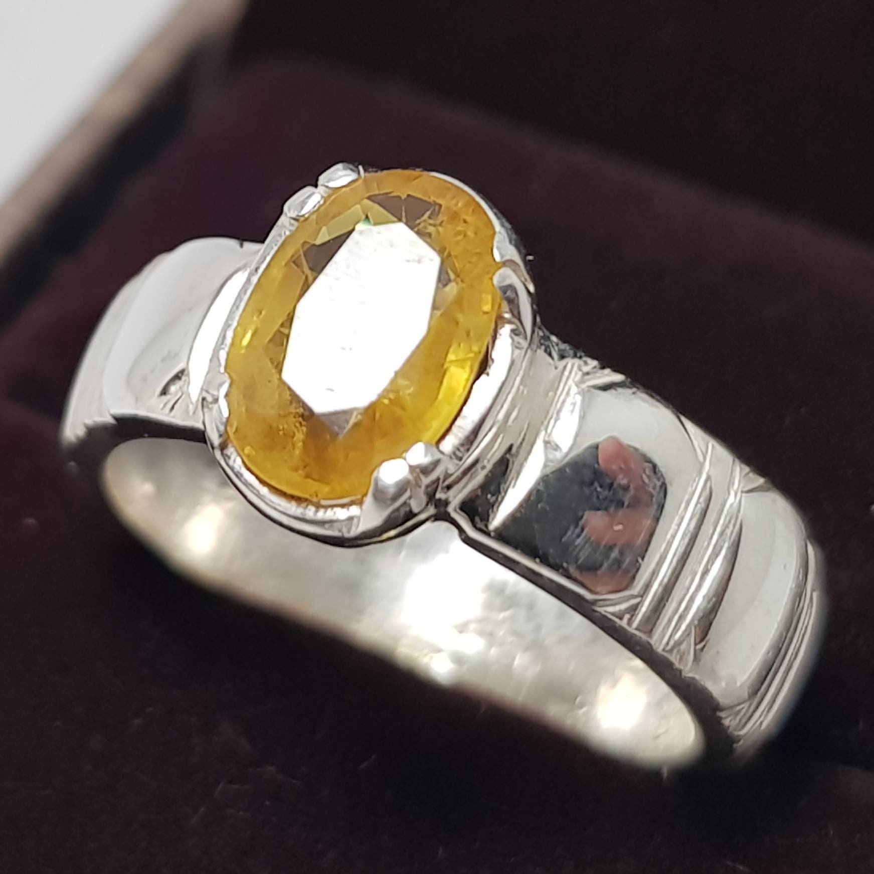 1.95 Carat Semi Transparent Dark Yellow Sapphire Ring Pukhraj Rings ...