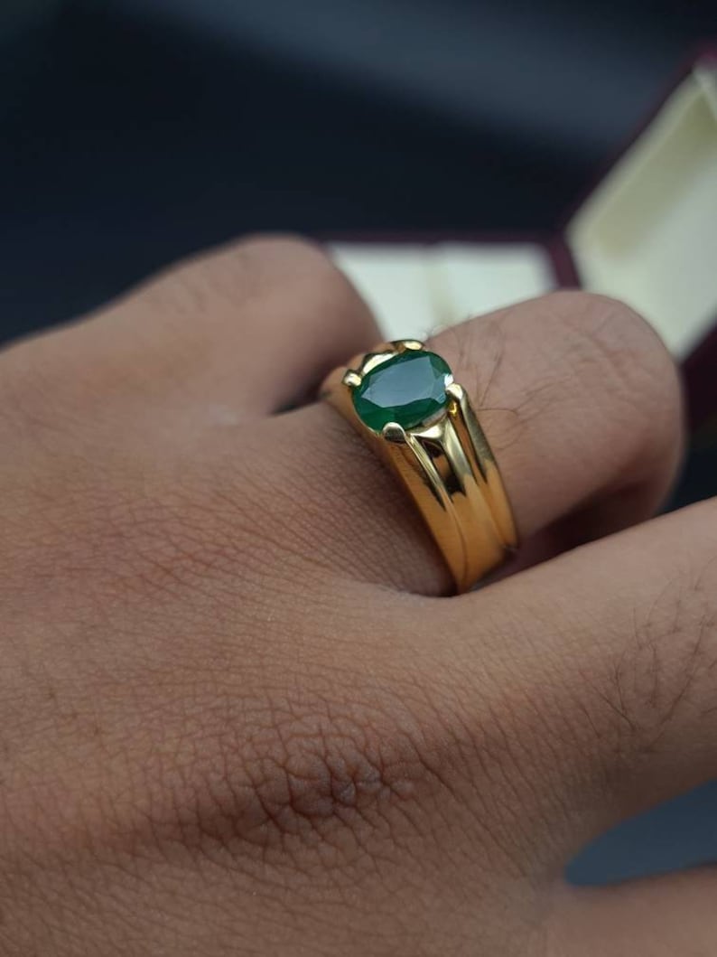 Natural Emerald Ring for Men, Swat Emerald Stone in Gold Plated ...