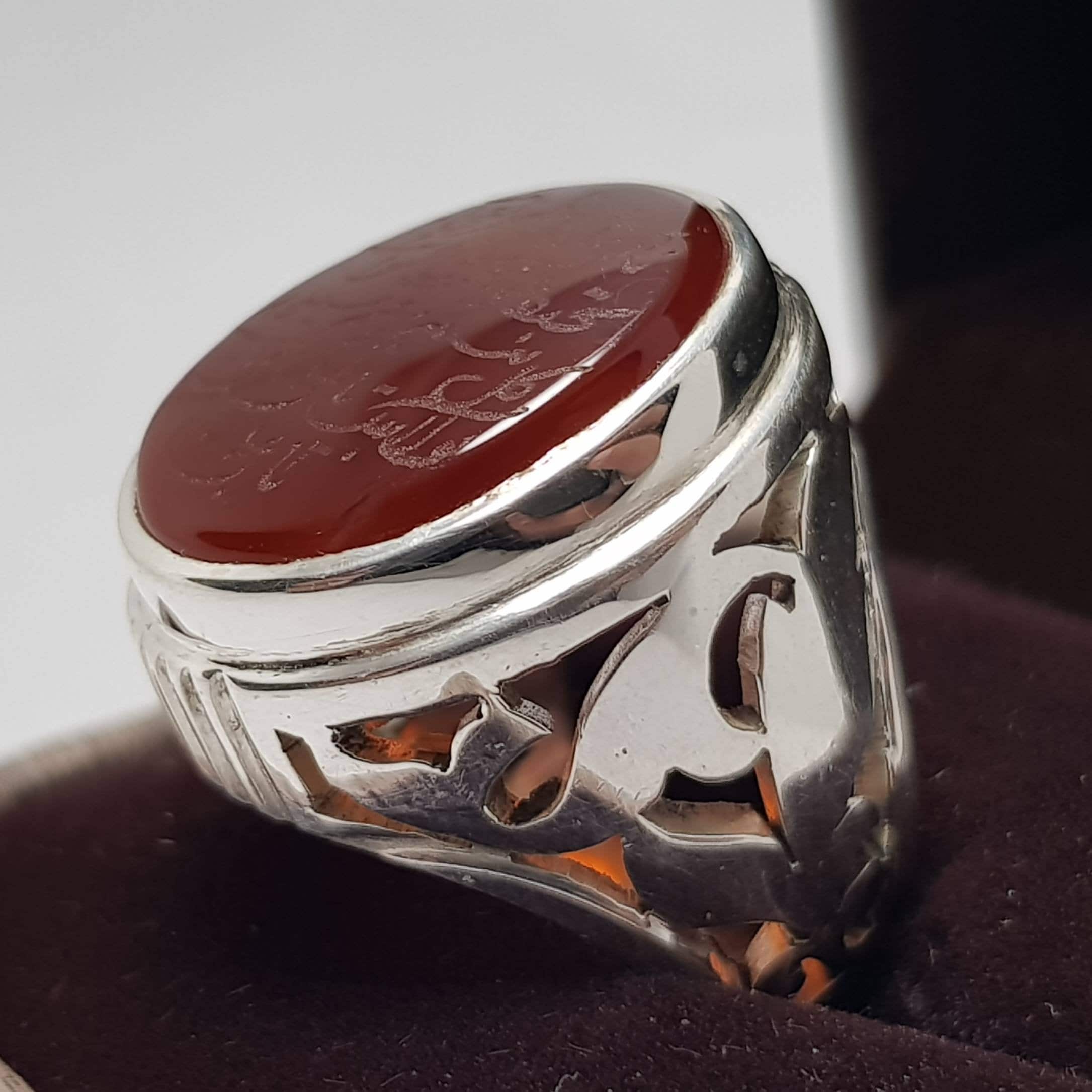 Naad-e-ali Written Yemeni Aqeeq Ring | Mens Agate Ring | Real Yamani ...