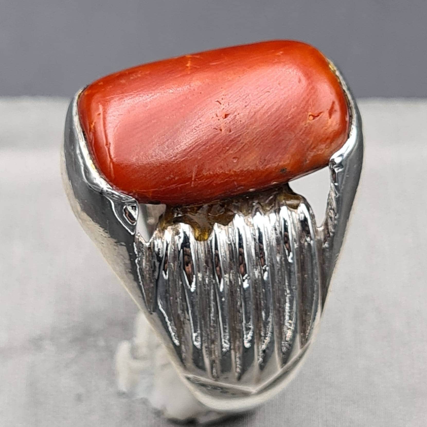 Natural Dark Deep Red Coral Marjan Ring Mens Coral Rings - Etsy