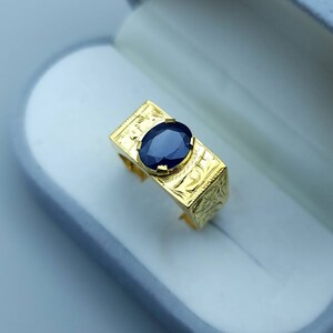 Mens Yellow Gold Sapphire Ring Mens African Sapphire Stone Rings Yellow ...
