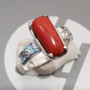 Natural Dark Deep Red Coral Marjan Ring Engraved Women Coral Rings ...