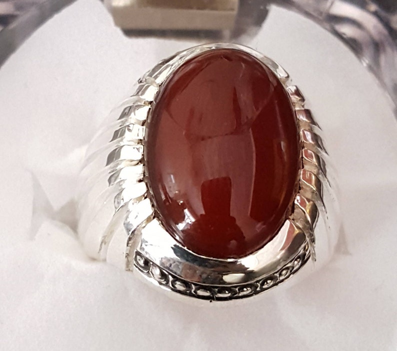 Men Dark Brown Yemeni Aqeeq Ring Shifat Al Abad Akik Ring Agate Ring ...