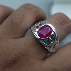 Pigeon Blood African Ruby Ring Glass Filled Big Size Ruby Mens Ring ...