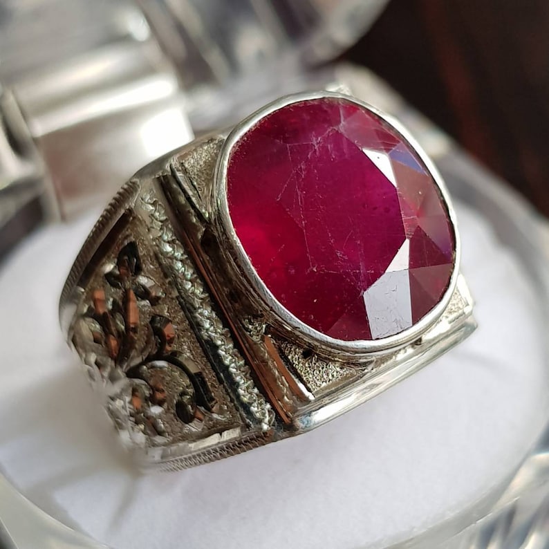 Pigeon Blood African Ruby Ring Glass Filled Big Size Ruby Mens - Etsy