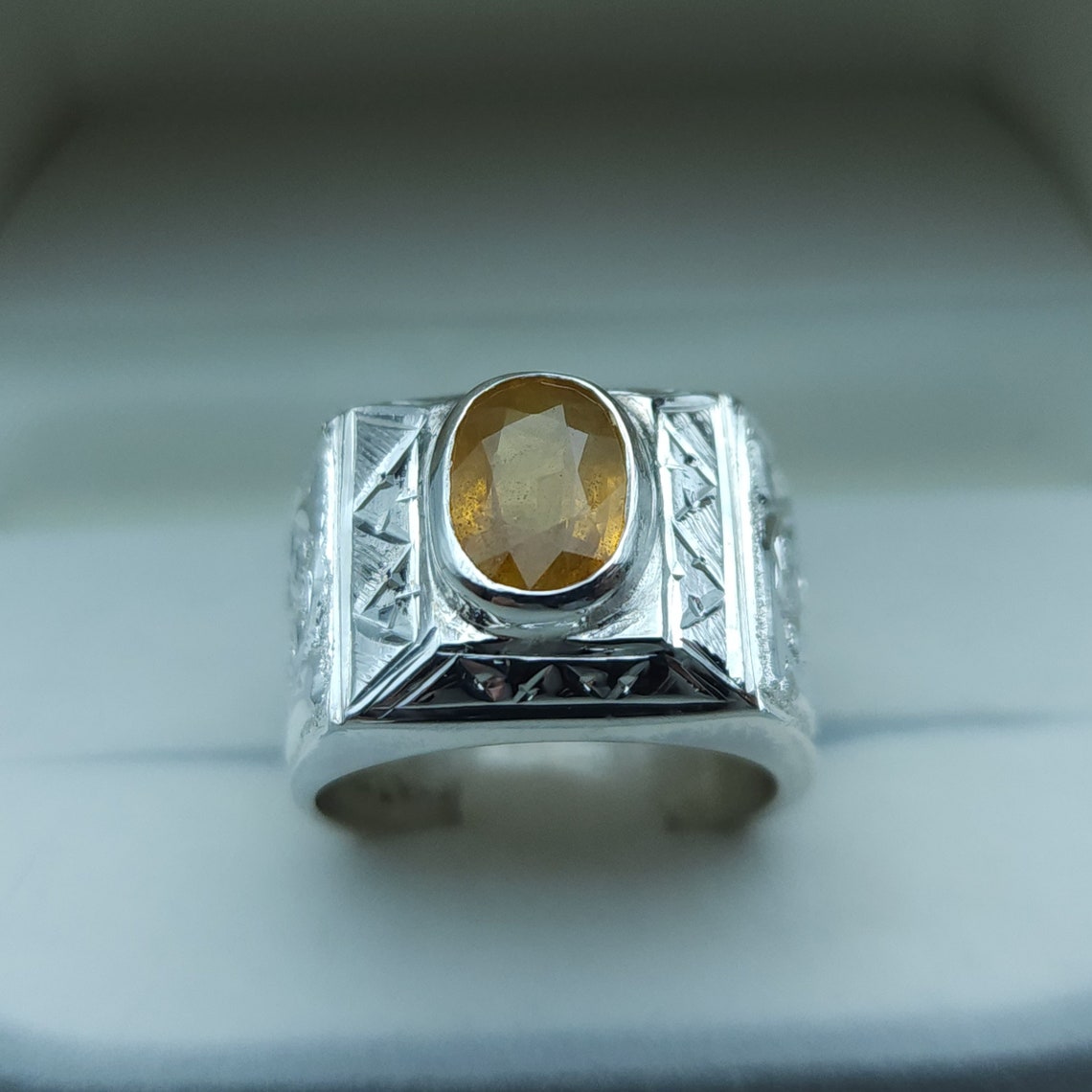 Transparent Dark Yellow Sapphire Ring Pukhraj Rings Yellow Sapphire ...