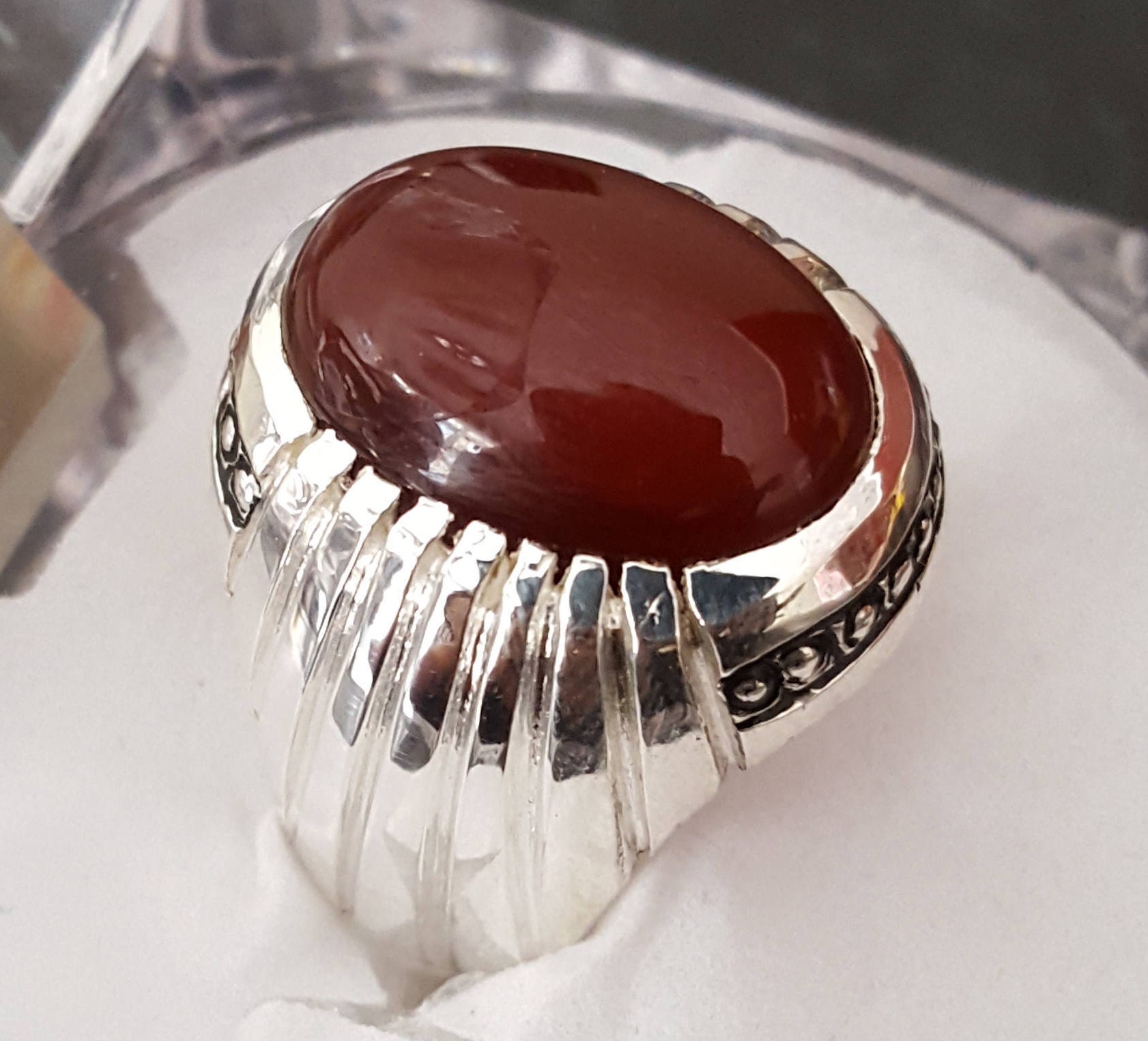 Men Dark Brown Yemeni Aqeeq Ring Shifat Al Abad Akik Ring | Etsy