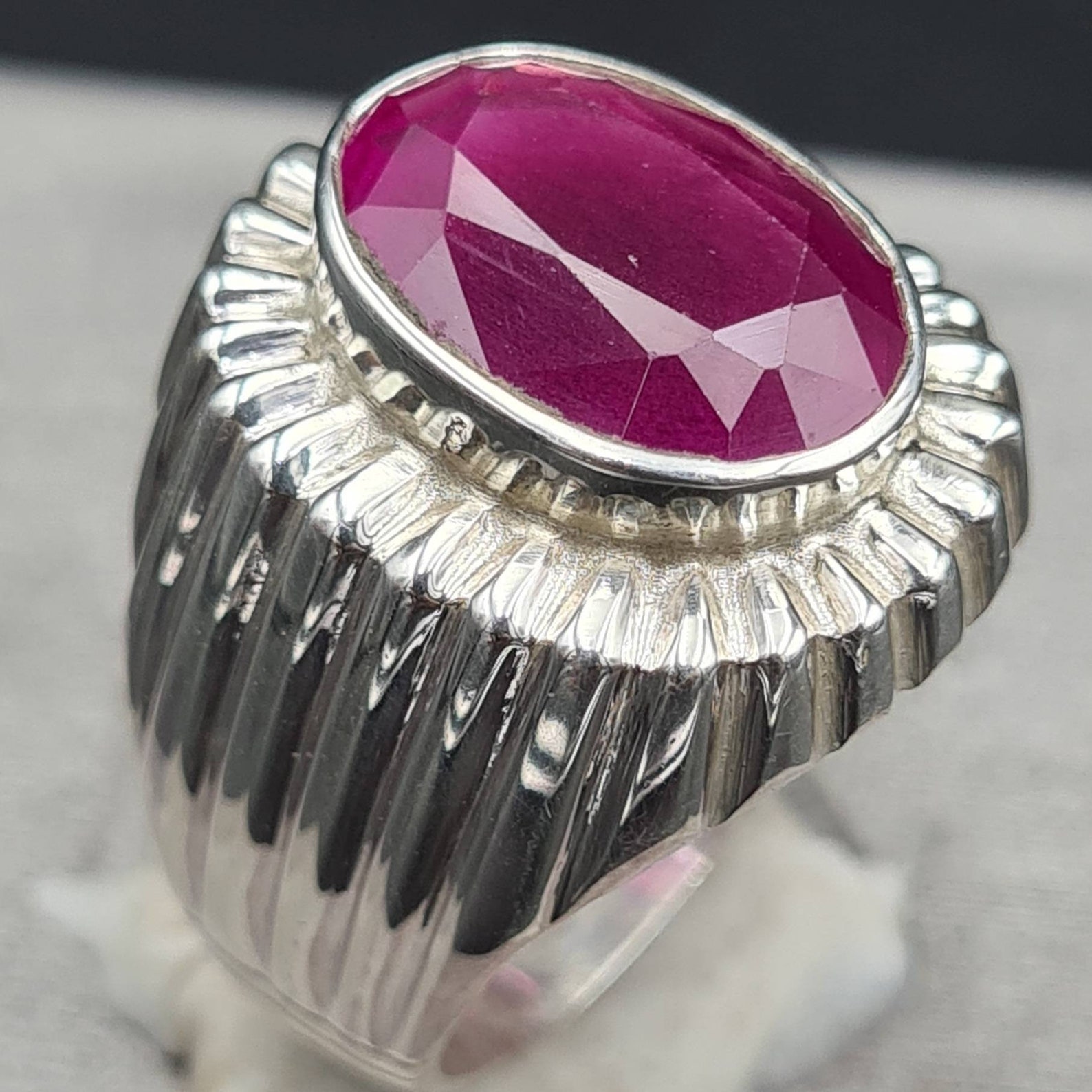 Dark Red Mens Ruby Ring From African Mines High Quality Flux Filled ...