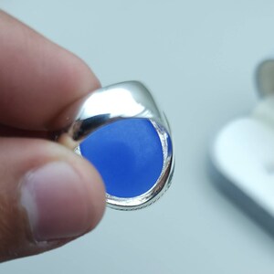 Yemeni Aqeeq Ring Blue Aqeeq Blue Agate Rings Silver Dark Blue Aqeeq ...