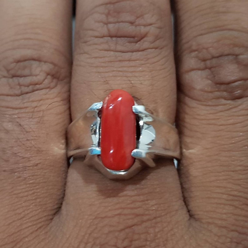 Natural Dark Deep Red Coral Marjan Ring Mens Coral Rings Women | Etsy