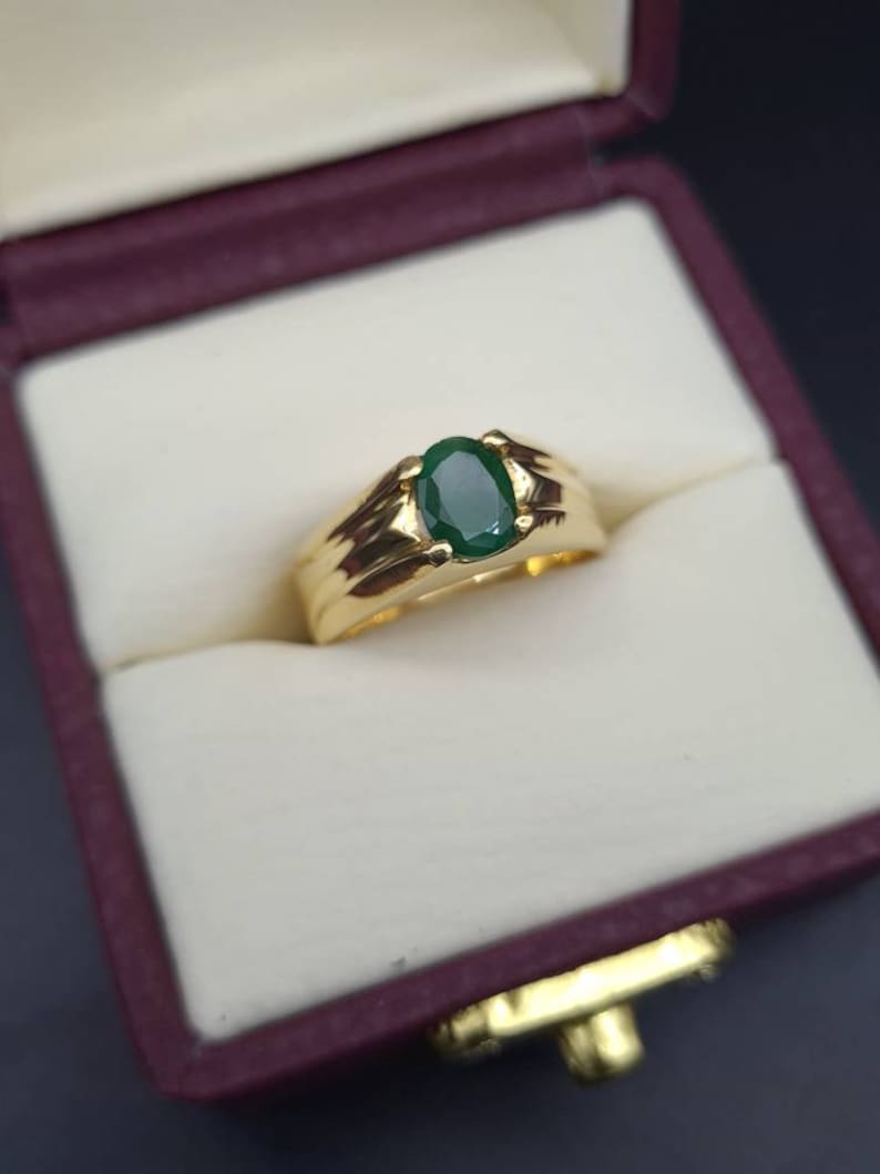 Natural Emerald Ring for Men, Swat Emerald Stone in Gold Plated ...