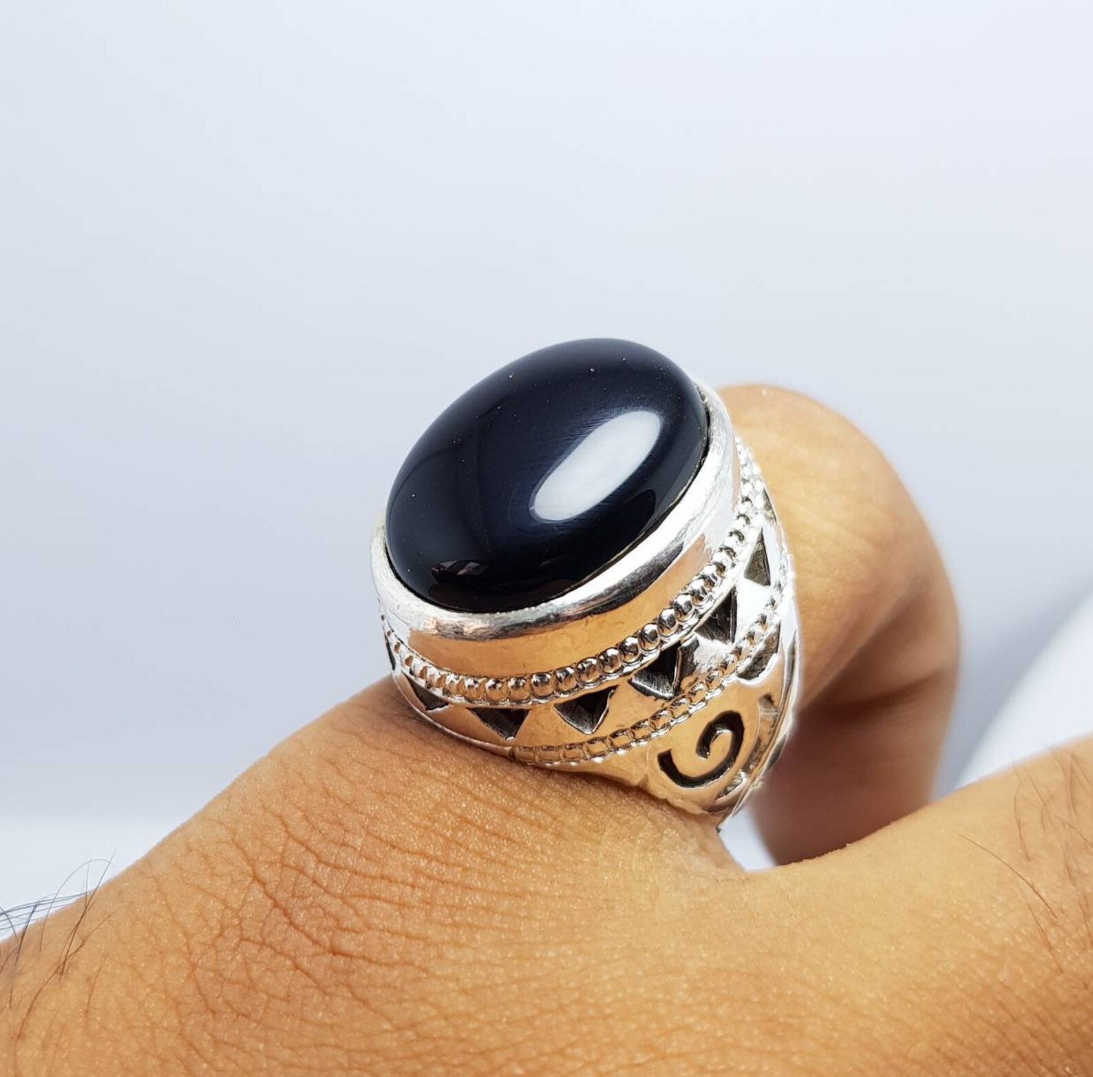 Beautiful Kabadi Black Yemeni Aqeeq Ring, Agate Rings Mens Aqeeq Ring ...
