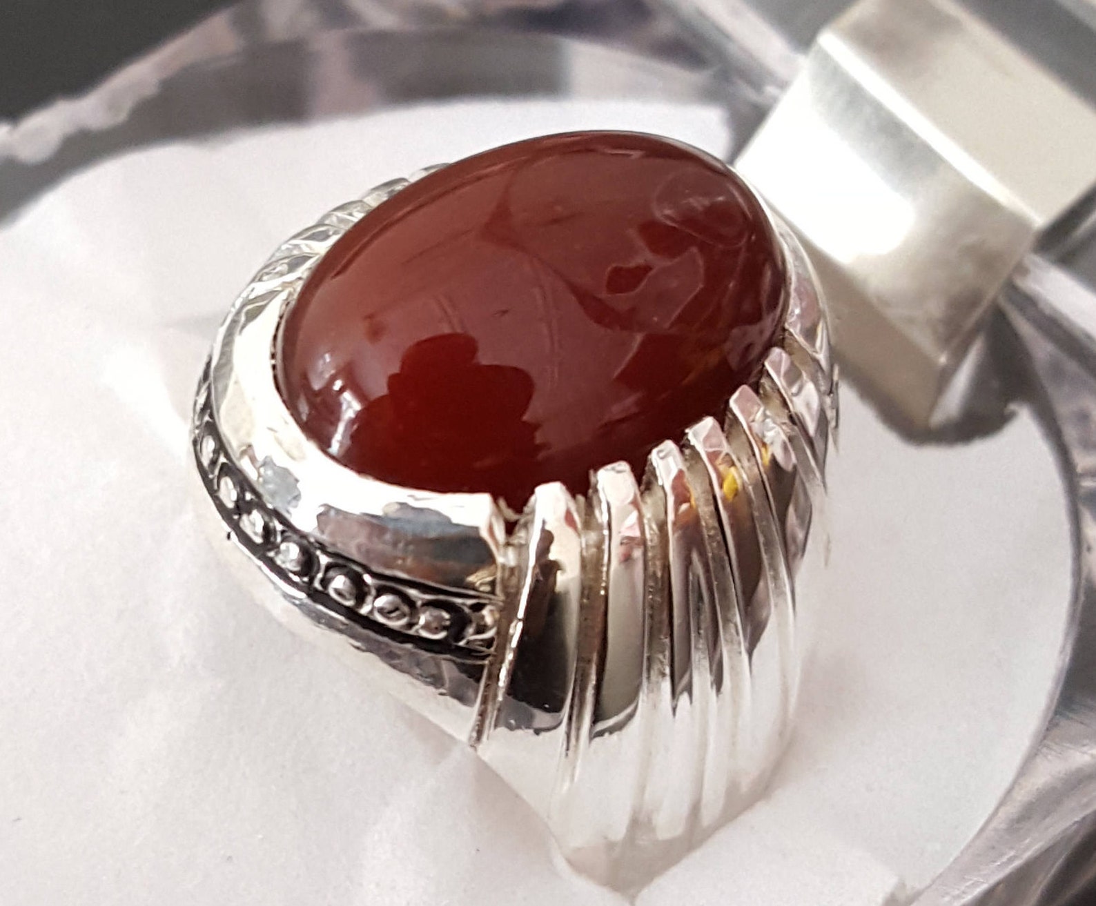 Men Dark Brown Yemeni Aqeeq Ring Shifat Al Abad Akik Ring Agate Ring ...