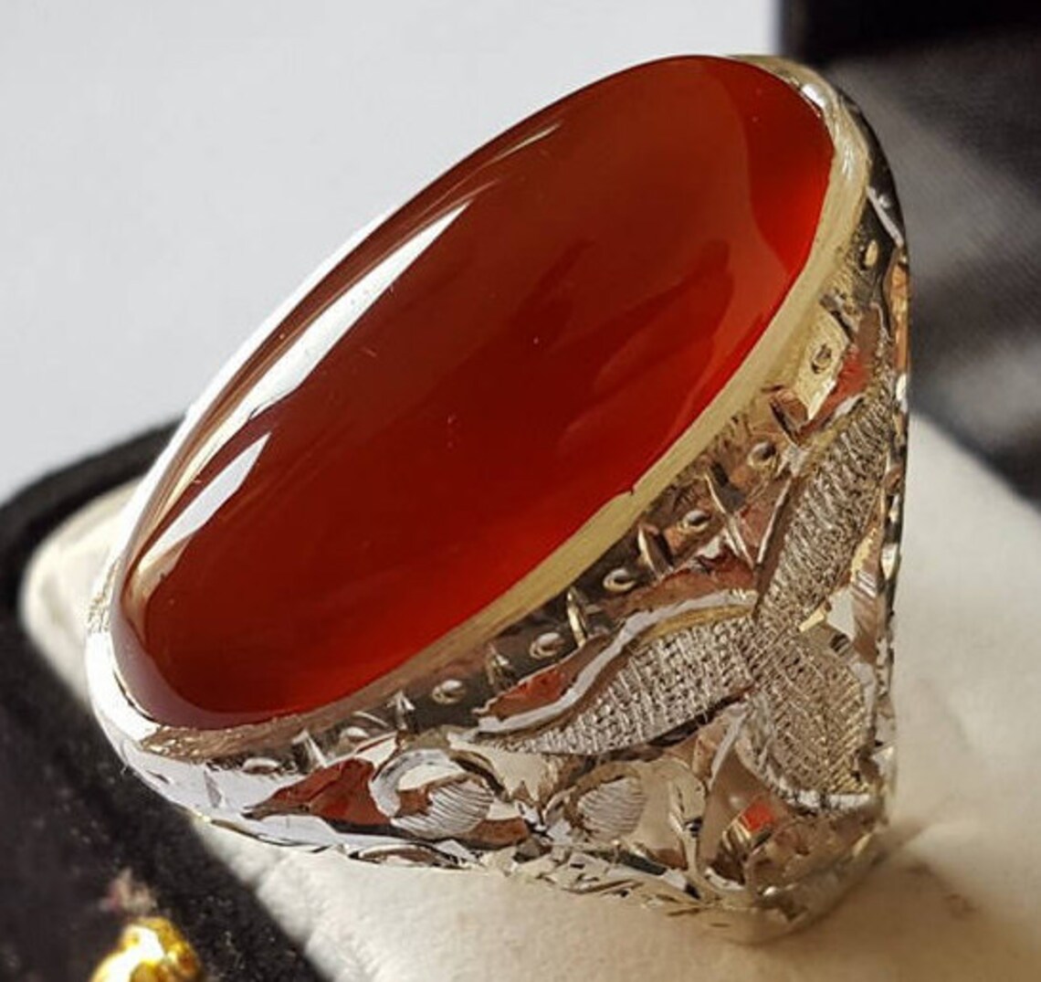 Dark Brown Yemeni Aqeeq Ring Akik Rings Aqeeq Stone Ring Aqeeq Stone Price Shia Rings Blood Red ...