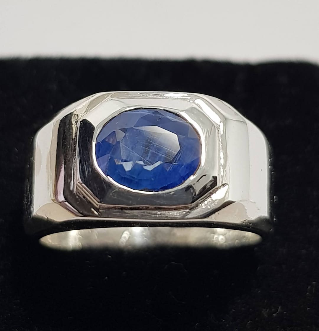 Natural Sapphire Ring Dark Blue Real Sapphire Stone Neelam Stone Ring ...