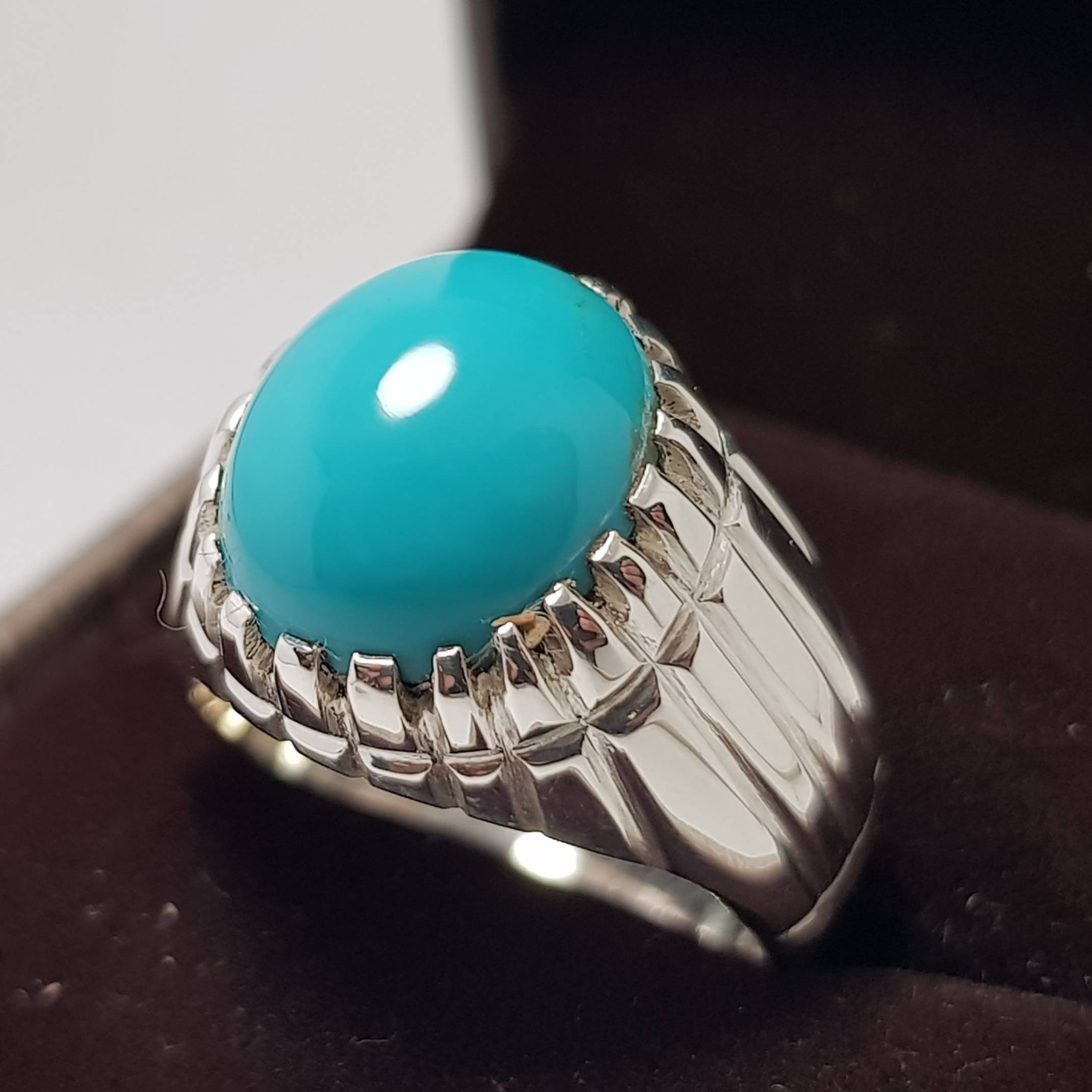 Dark Blue Feroza Rings for Men Real Sterling Silver 925 Turquoise Stone ...