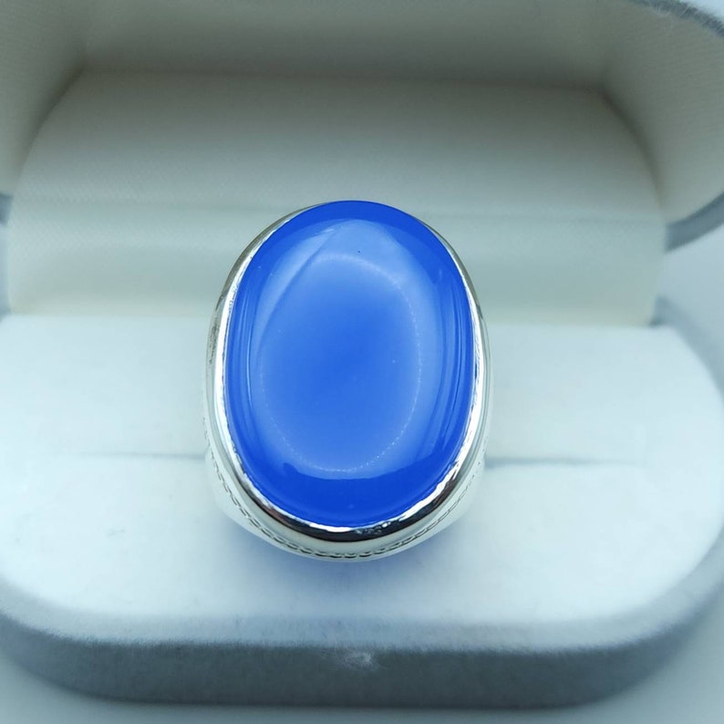 Yemeni Aqeeq Ring Blue Aqeeq Blue Agate Rings Silver Dark Blue Aqeeq ...