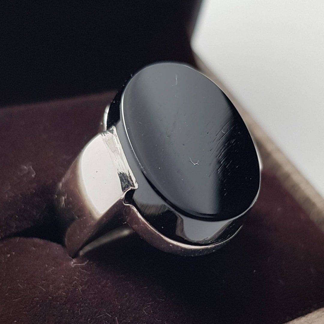 Beautiful Jet Black Yemeni Aqeeq Ring High Quality Silver Yamani Agate ...