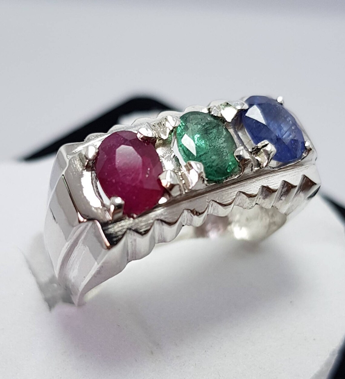 RUBY, EMERALD, SAPPHIRE Mens Wedding Band Boys Multi Stone Bands ...