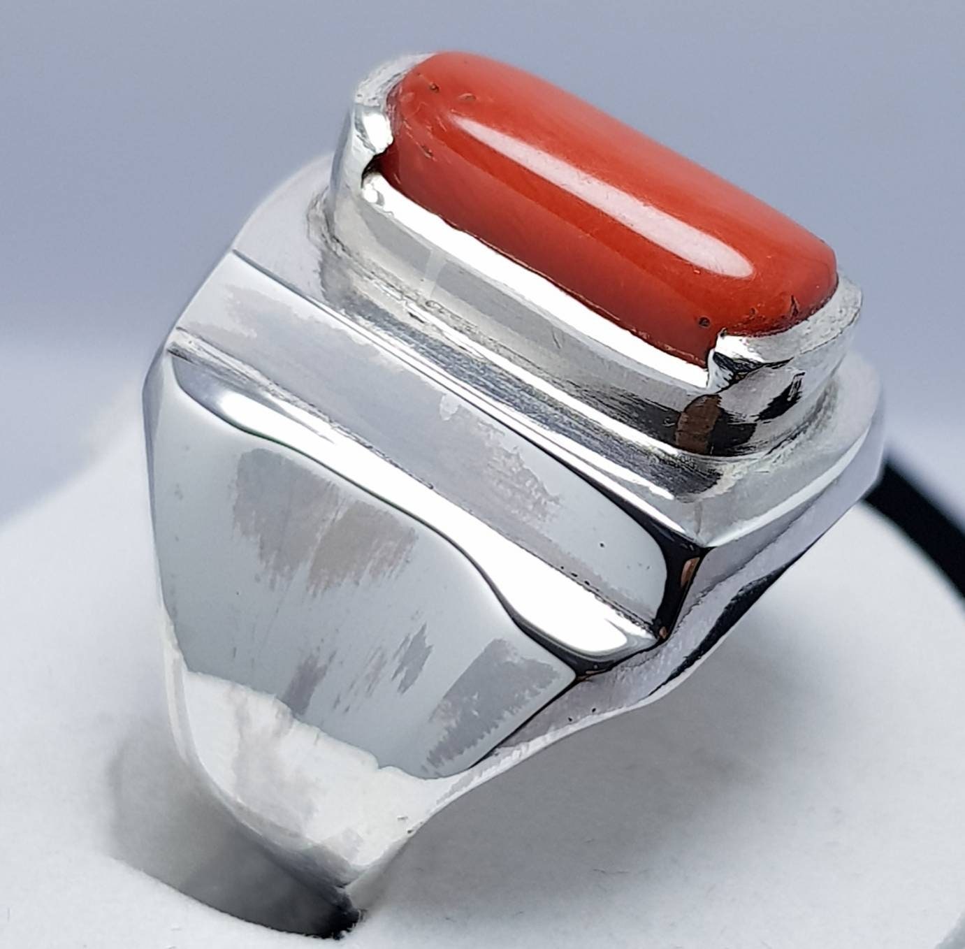 Natural Dark Deep Red Coral Marjan Ring Mens Coral Rings | Etsy