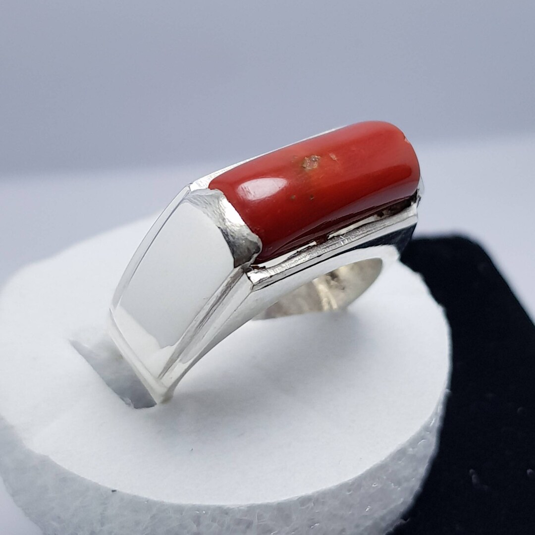 Real Dark Deep Red Beautiful Coral Ring Coral Rings for Men Coral Stone ...