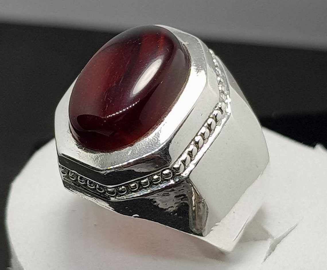 Real Aqeeq Ring for Men Dark Brown Red Agate Akik Rings - Etsy
