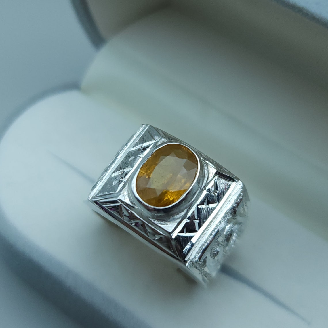 Transparent Dark Yellow Sapphire Ring Pukhraj Rings Yellow Sapphire ...