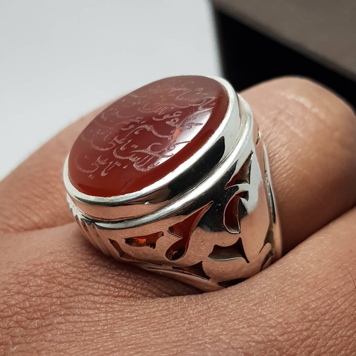 Naad-e-ali Written Yemeni Aqeeq Ring | Mens Agate Ring | Real Yamani ...