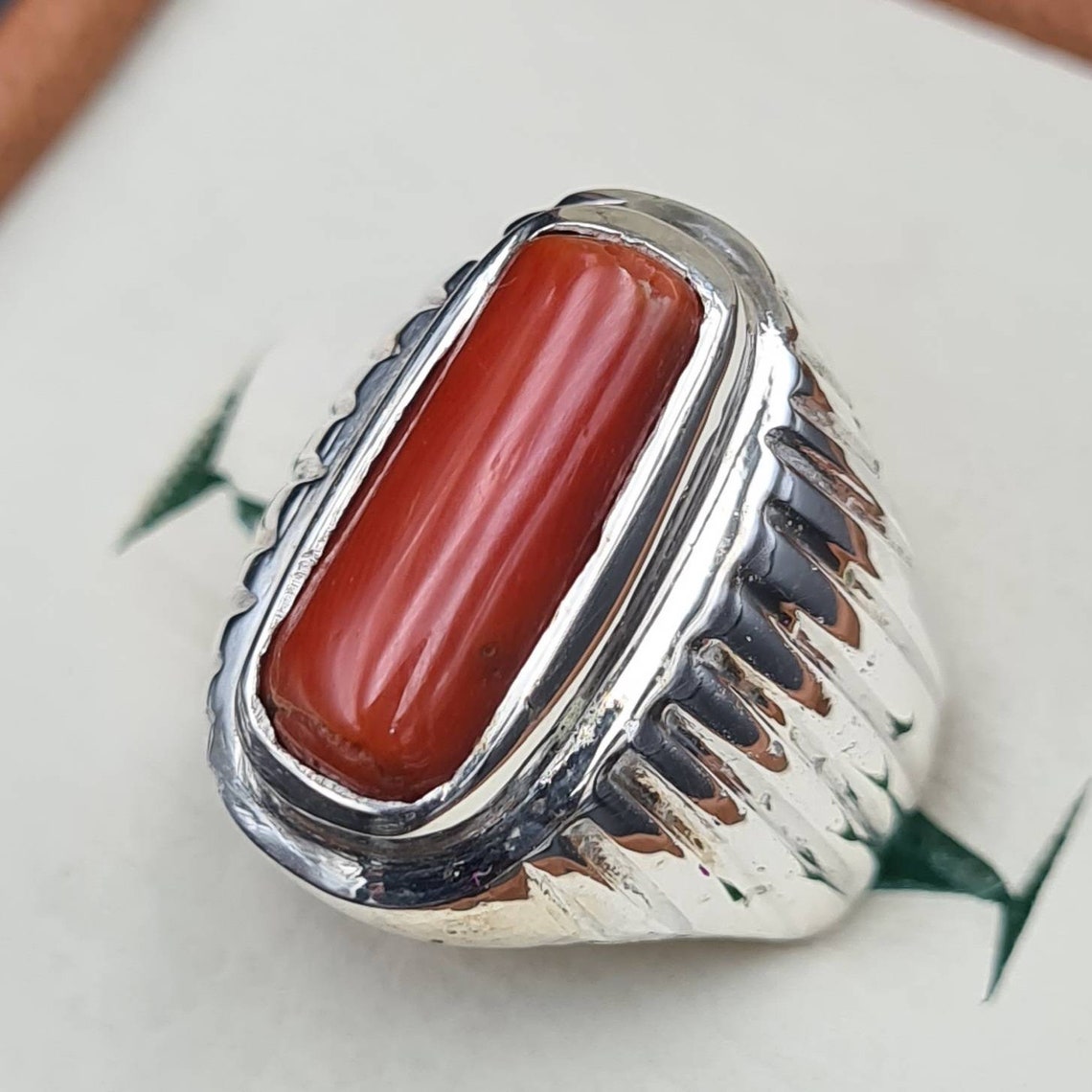 Untreated Real Coral Ring Mens Coral Ring Marjan Rings Top | Etsy