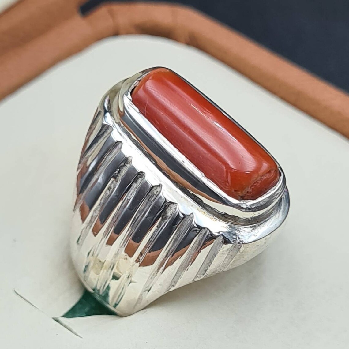 Untreated Real Coral Ring - Mens Coral Ring Marjan Rings Top Reddish ...