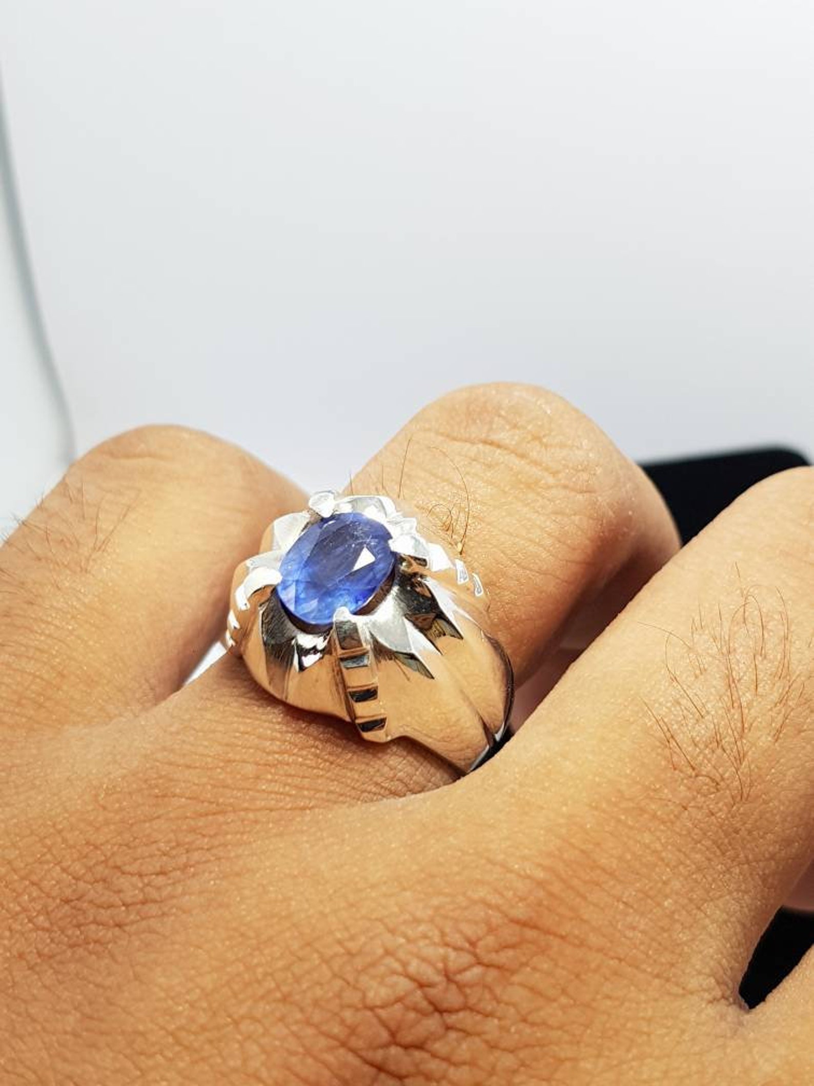Natural Blue Sapphire Ring Dark Deep Ink Blue Sapphire Ring Sapphire ...