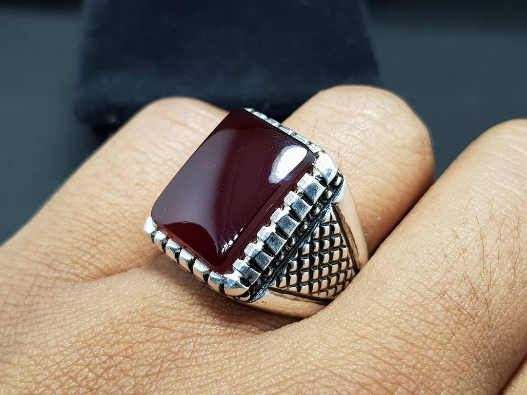 Mens Aqeeq Ring Shifat Al Abad Carnelian Real Agate Ring Akik Handmade ...