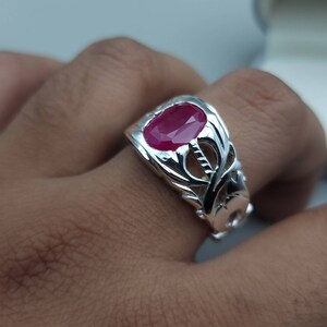 Pigeon Blood African Ruby Ring Glass Filled Big Size Ruby Mens Ring ...