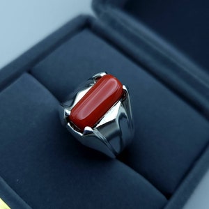 Natural Dark Deep Red Coral Marjan Ring Mens Coral Rings Beautiful ...