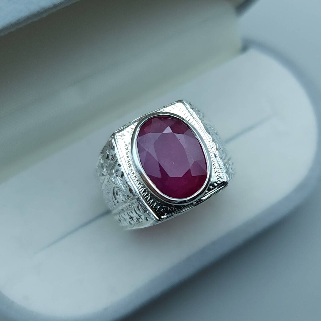 Pigeon Blood African Ruby Ring Glass Filled Big Size Ruby Mens Ring ...