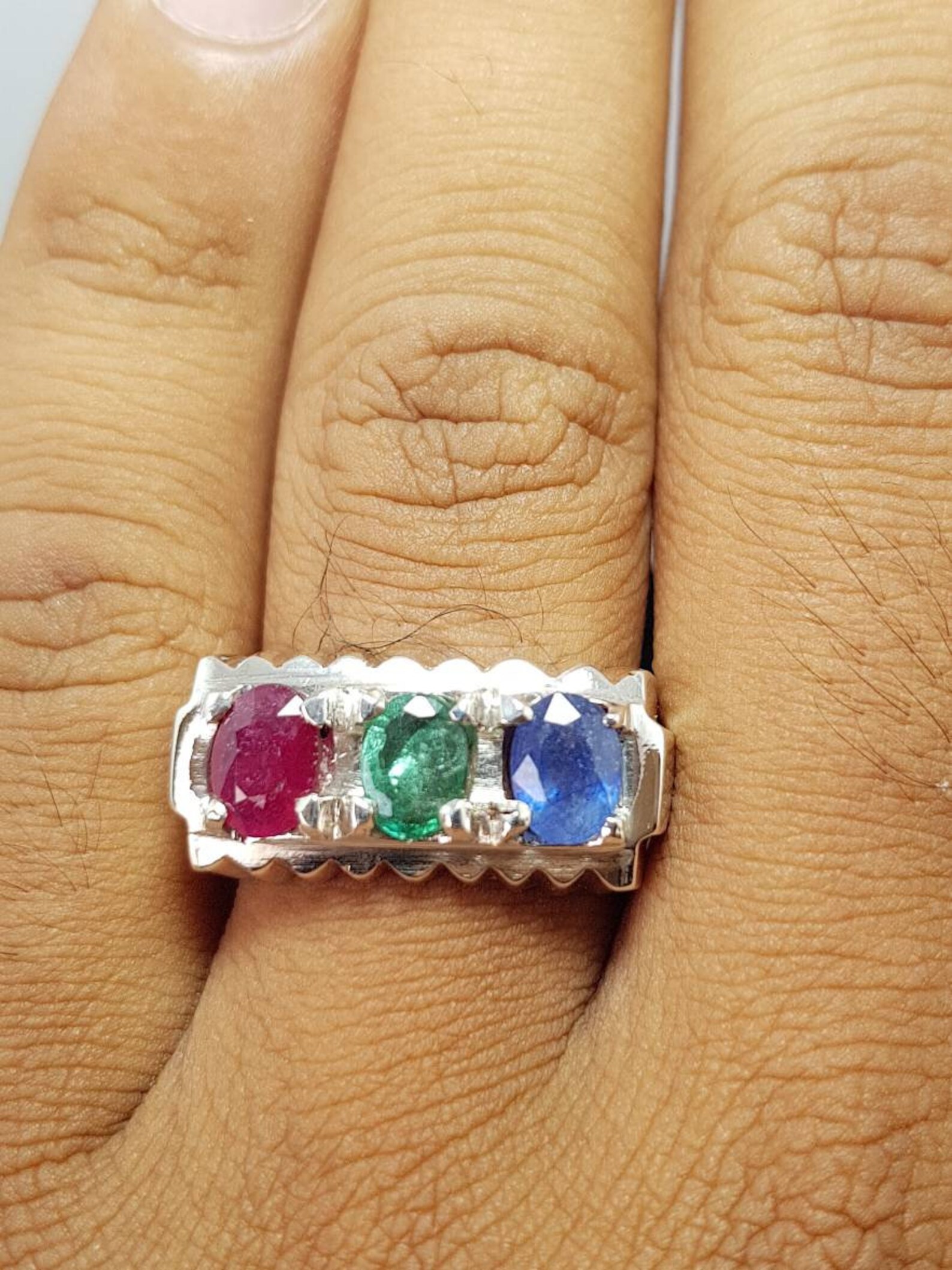 RUBY, EMERALD, SAPPHIRE Mens Wedding Band Boys Multi Stone Bands ...