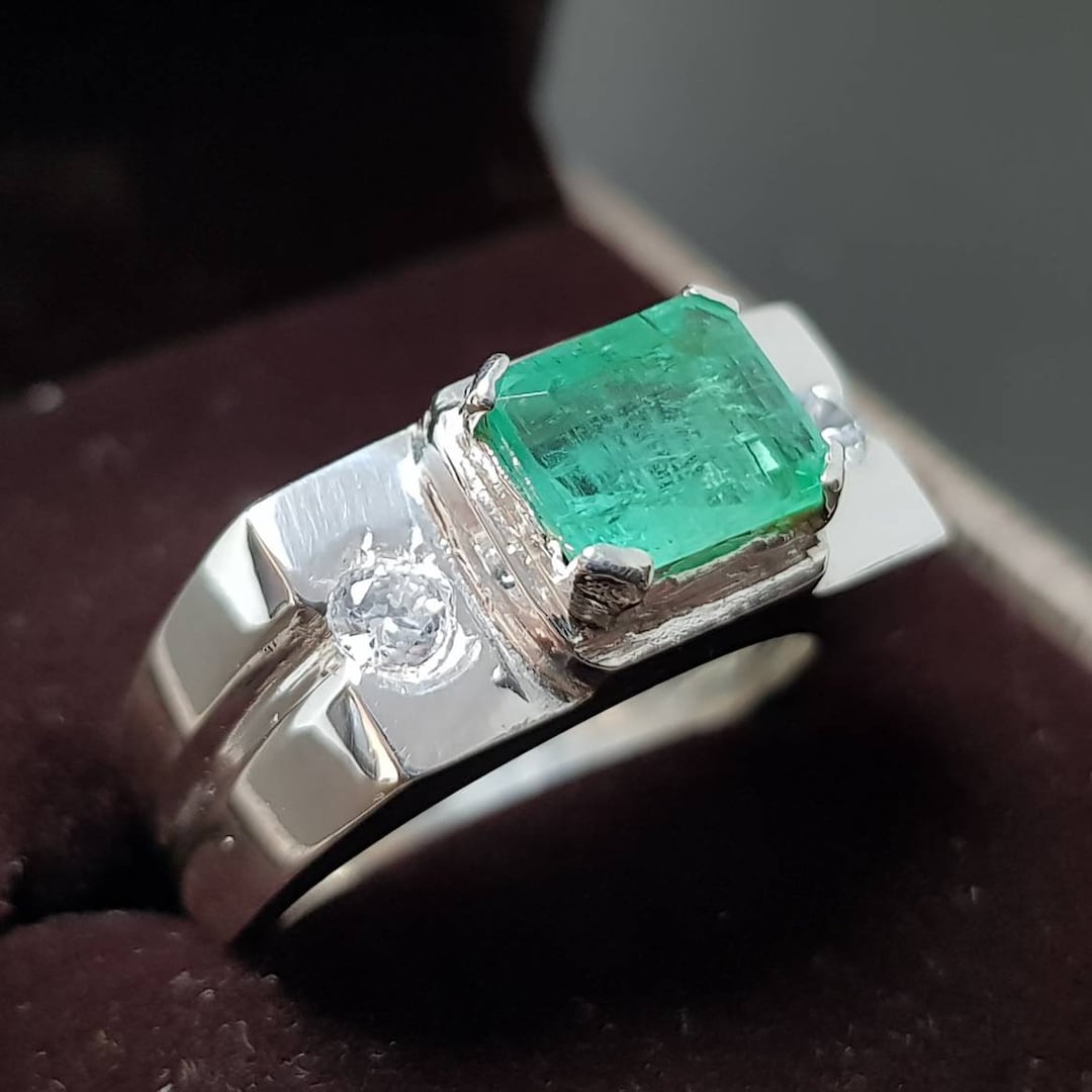 Real Emerald Ring Zamurd Stone Ring Natural Emerald Rings Mens Emerald ...