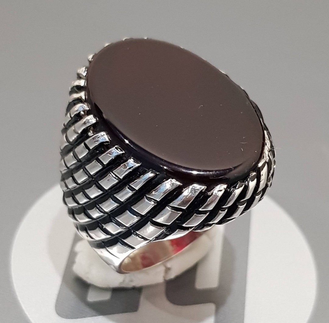 Real Yemeni Aqeeq Ring Kabadi Black Dark Deep Blood Red Aqeeq Ring Akik ...