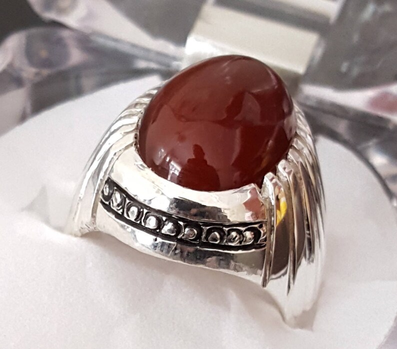 Men Dark Brown Yemeni Aqeeq Ring Shifat Al Abad Akik Ring | Etsy