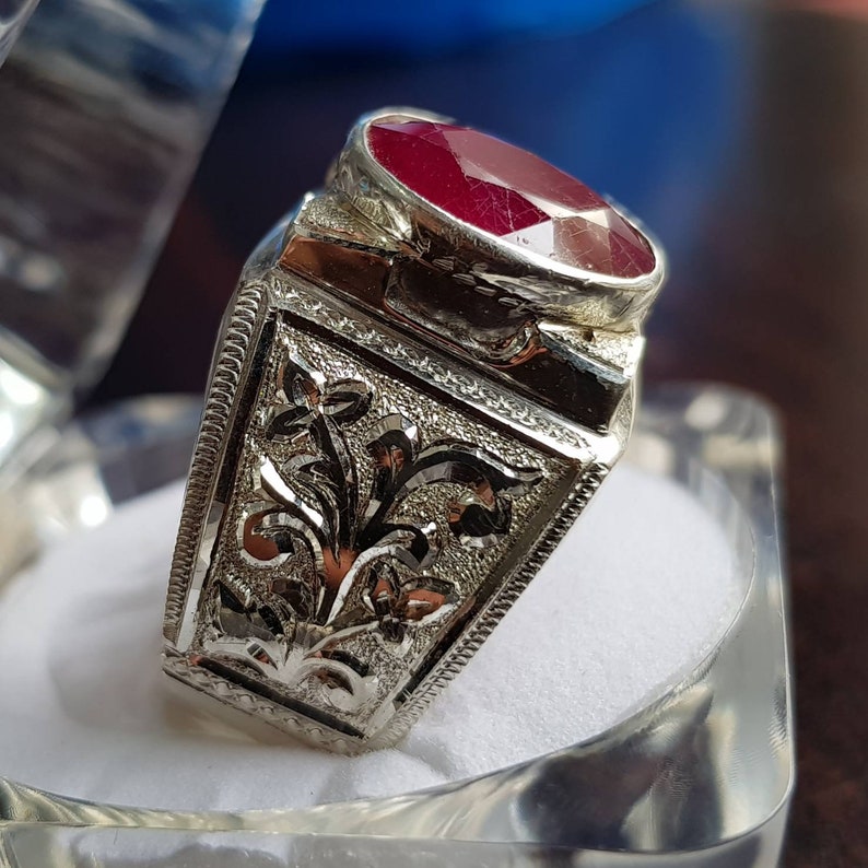 Pigeon blood African Ruby Ring Glass Filled Big size ruby mens | Etsy