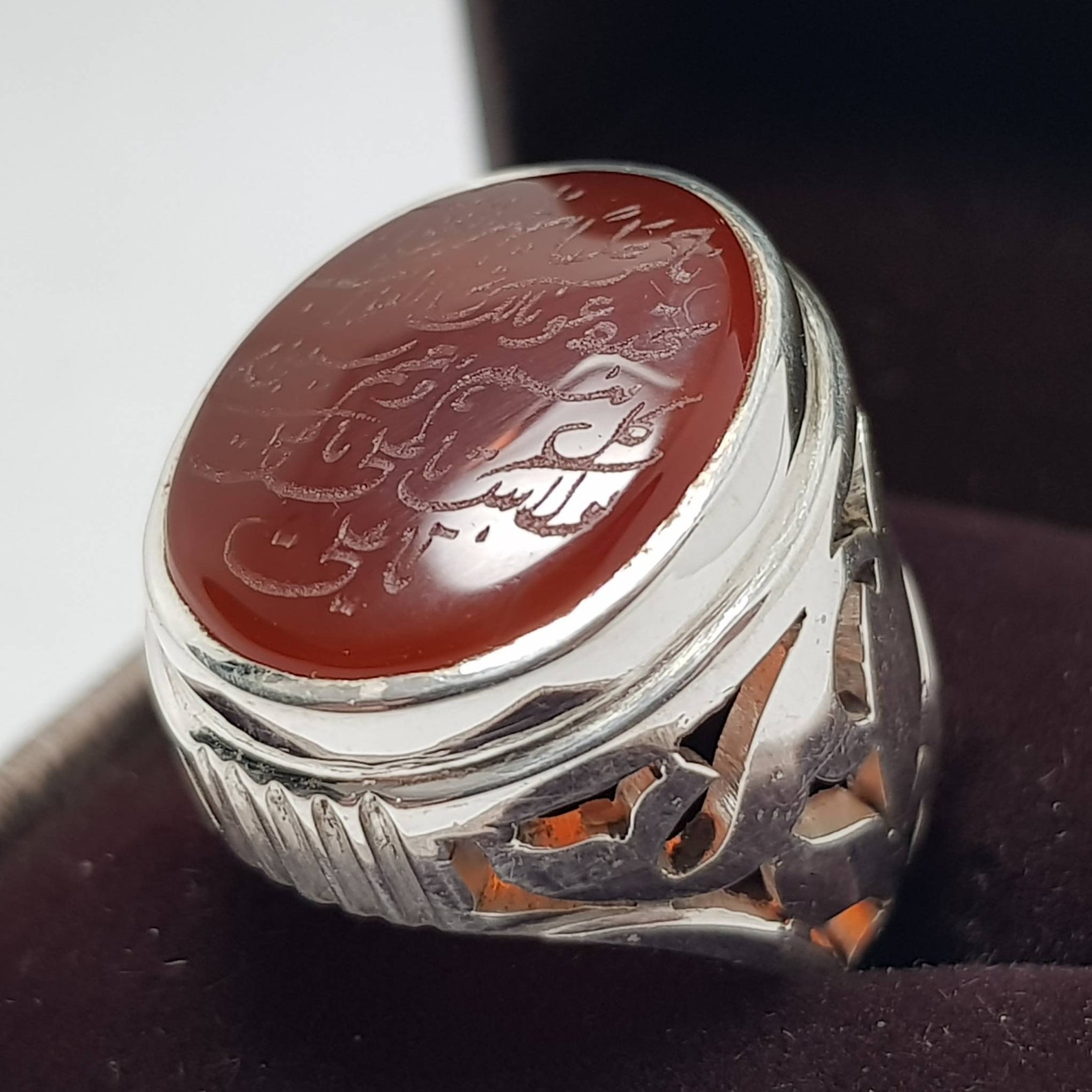 Naad-e-ali Written Yemeni Aqeeq Ring | Mens Agate Ring | Real Yamani ...