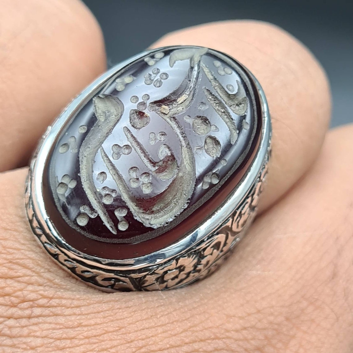 Ya Imam Hussain Written Yemeni Aqeeq Ring Mens Agate Ring | Etsy