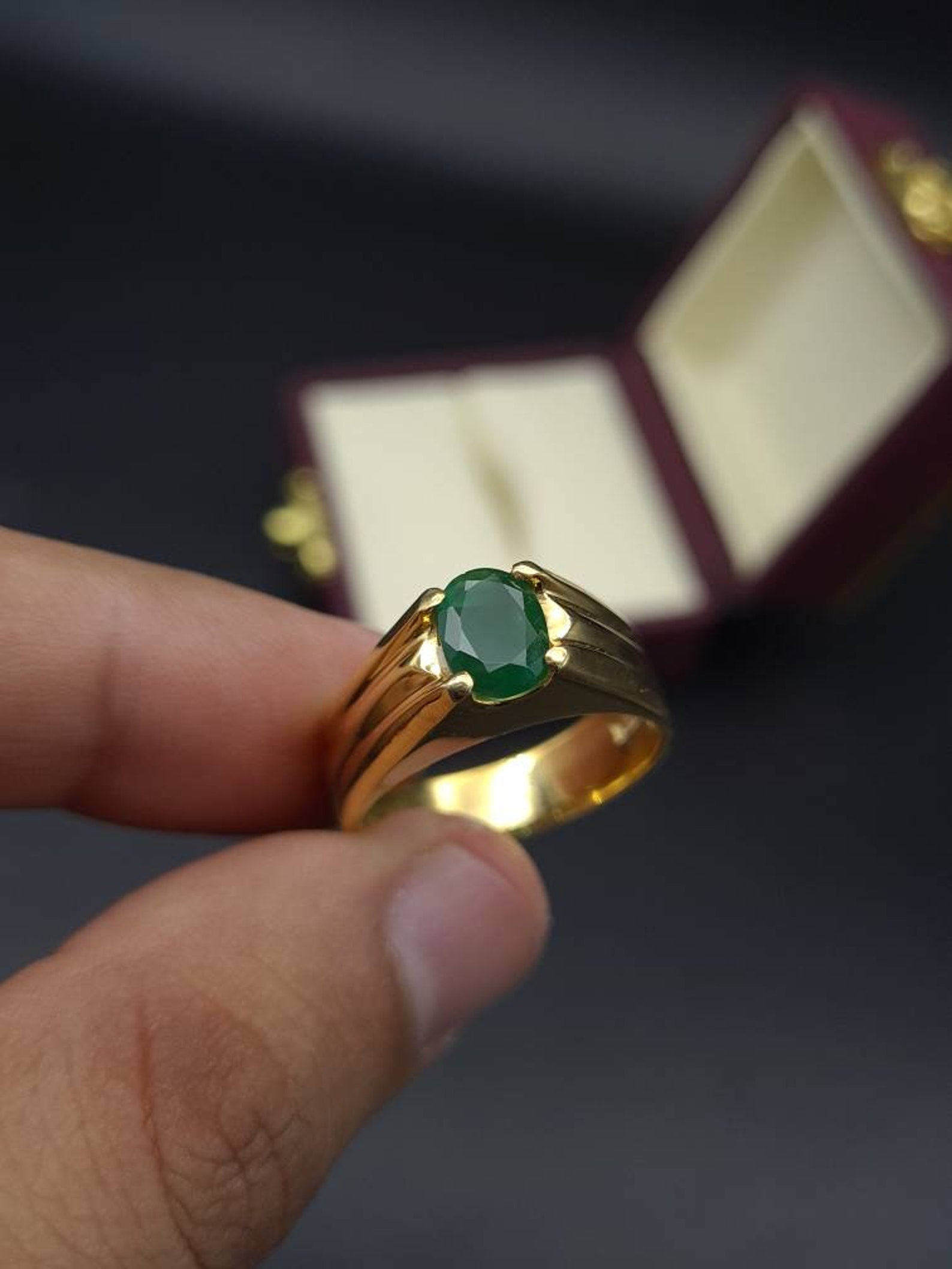 Natural Emerald Ring for Men, Swat Emerald Stone in Gold Plated ...