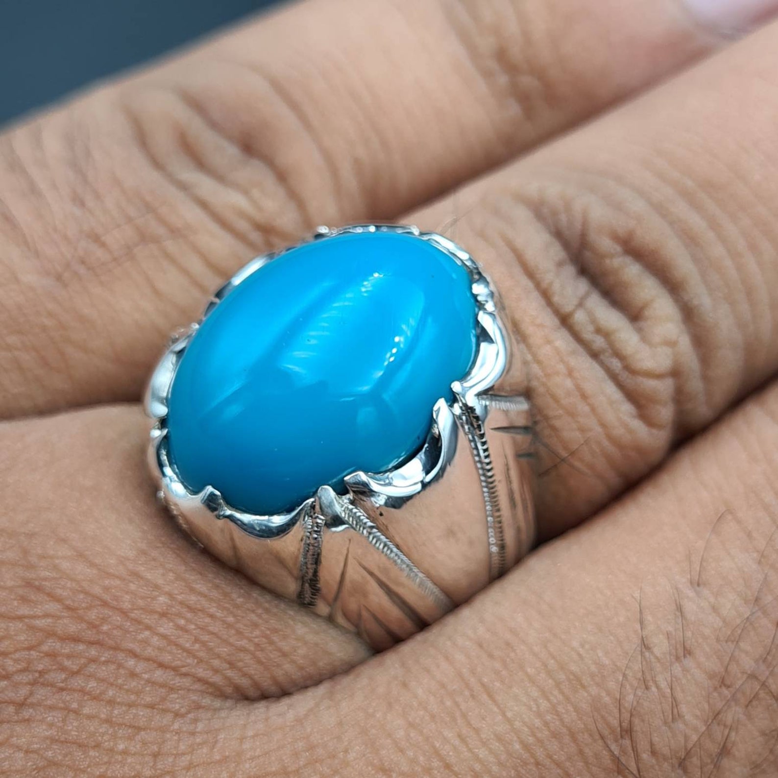 Beautiful Super Clean Blue Dark Feroza Ring Dark Deep Beautiful Color ...