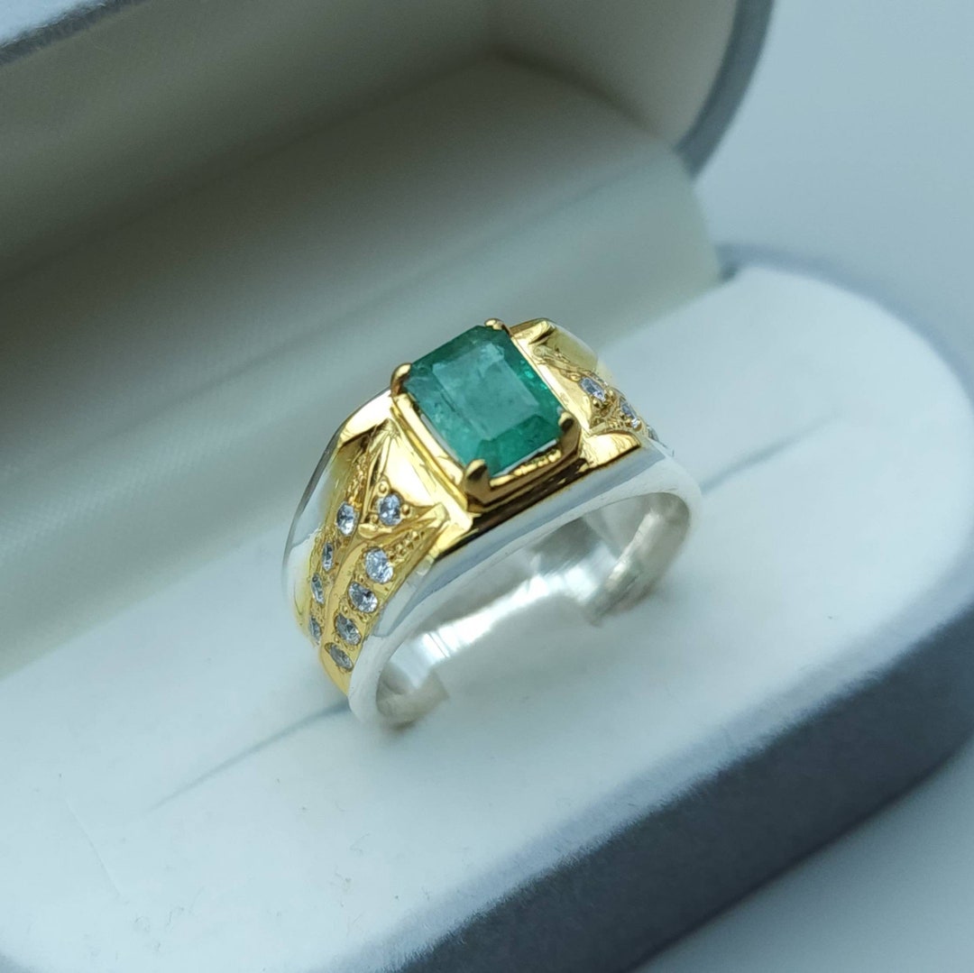 Mens Emerald Wedding Ring Top Quality Zambian Emerald Rings for Men and ...