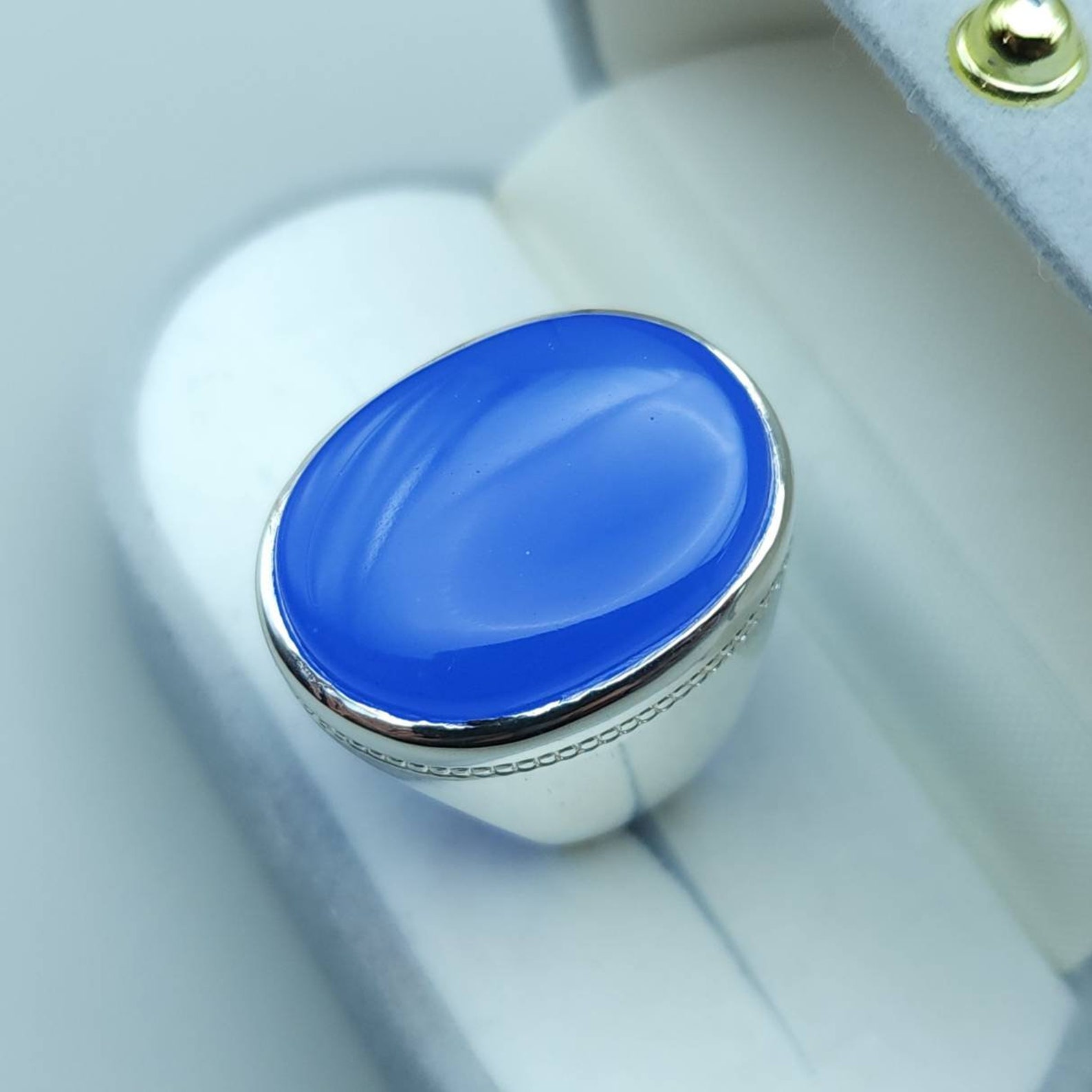 Yemeni Aqeeq Ring Blue Aqeeq Blue Agate Rings Silver Dark Blue Aqeeq ...