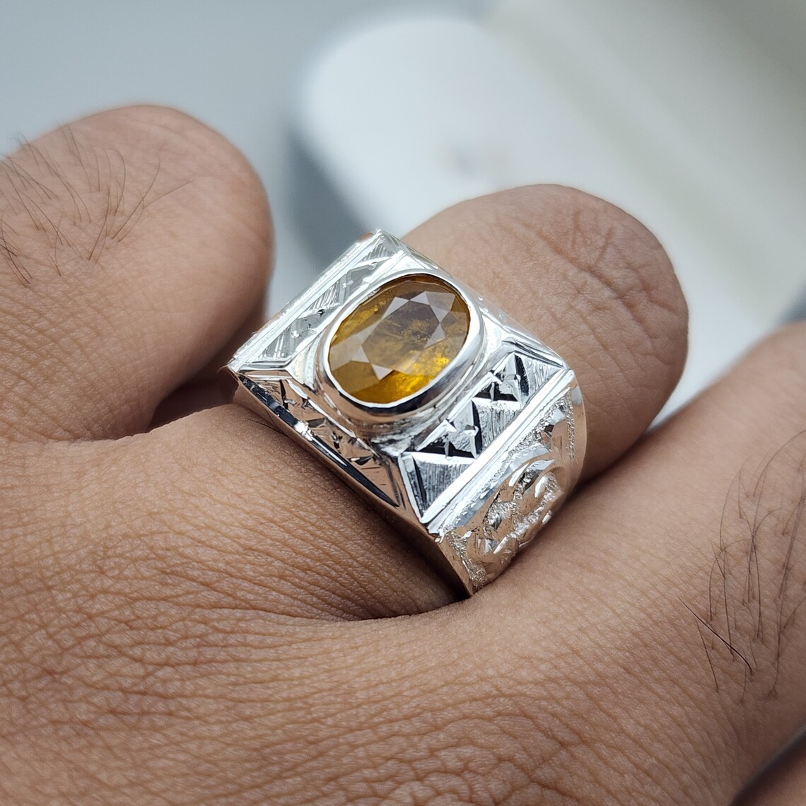Transparent Dark Yellow Sapphire Ring Pukhraj Rings Yellow Sapphire ...