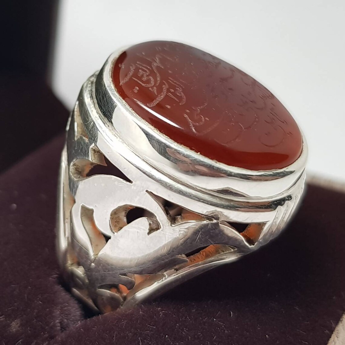 Naad-e-ali Written Yemeni Aqeeq Ring | Mens Agate Ring | Real Yamani ...